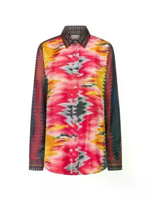 PIERRE-LOUIS MASCIA Aloe Geometric-print Silk Shirt - Red