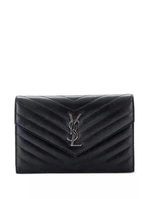 Saint Laurent Classic Monogram Wallet On Chain Matelasse Chevron Leather Small Crossbody Bag - Black