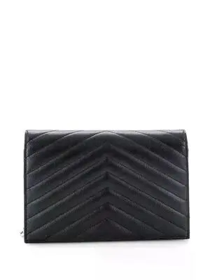 Saint Laurent Classic Monogram Wallet On Chain Matelasse Chevron Leather Small Crossbody Bag - Black
