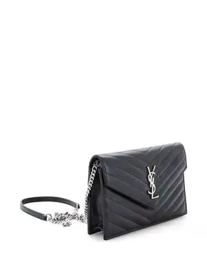 Saint Laurent Classic Monogram Wallet On Chain Matelasse Chevron Leather Small Crossbody Bag - Black