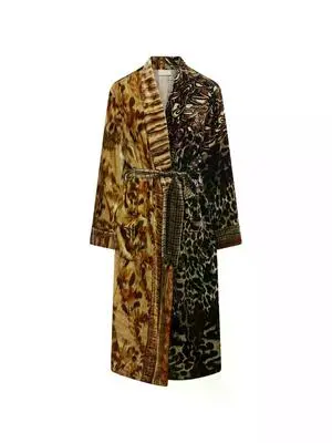 PIERRE-LOUIS MASCIA Kanada Mixed-print Belted Coat - Brown