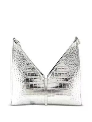 Givenchy Cut Out Crocodile Embossed Leather Small Shoulder Bag - Silver