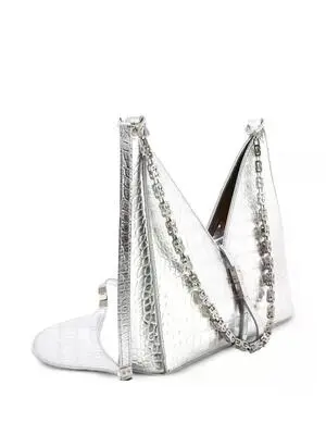 Givenchy Cut Out Crocodile Embossed Leather Small Shoulder Bag - Silver