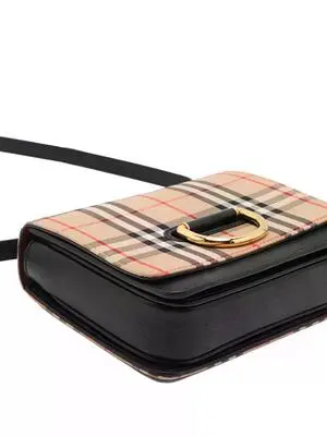 Burberry 2000-2017 Small Goatskin Trimmed House Check Canvas D Ring Crossbody Bag