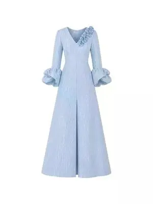 BARUNI Fayha Floral-embellished A-line Maxi Gown Dress - Blue