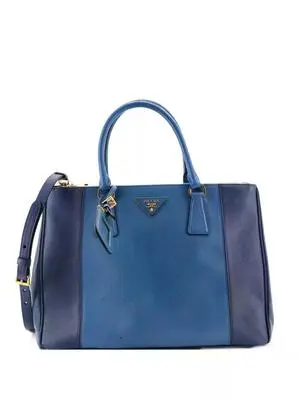 Prada Bicolor Double Zip Lux Saffiano Leather Medium Tote Bag - Blue