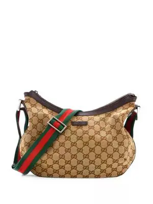 Gucci Saddle Zip Messenger Bag Gg Canvas With Leather Medium Crossbody Bag - Brown