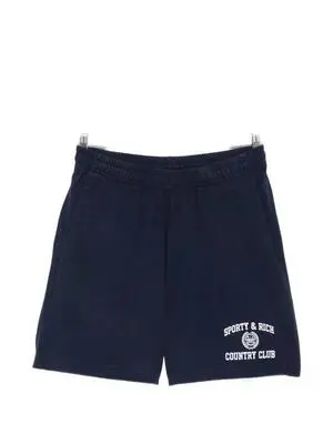 SPORTY & RICH Logo-print Cotton Shorts - Blue