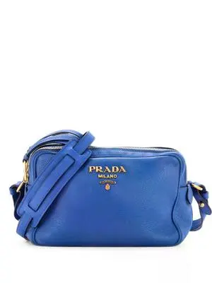 Prada Double Zip Camera Bag Vitello Phenix Medium Crossbody Bag - Blue