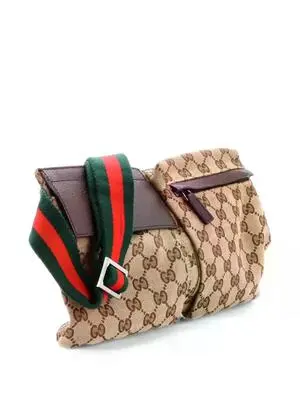 Gucci Vintage Double Gg Canvas With Leather Belt Bag - Brown