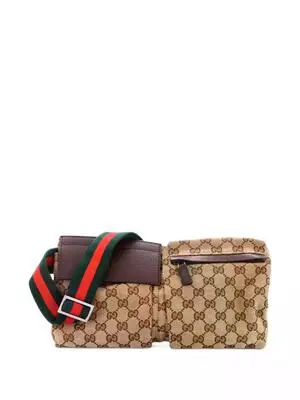 Gucci Vintage Double Gg Canvas With Leather Belt Bag - Brown