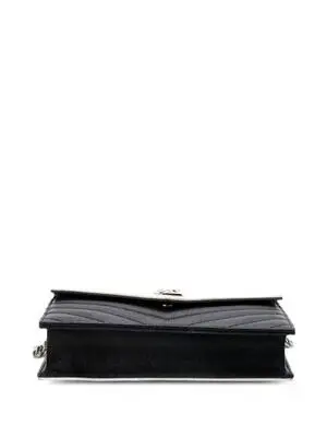 Saint Laurent Classic Monogram Wallet On Chain Matelasse Chevron Leather Small Cross Body Bag - White