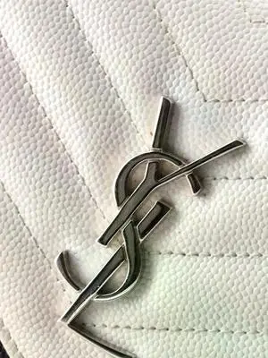 Saint Laurent Classic Monogram Wallet On Chain Matelasse Chevron Leather Small Cross Body Bag - White