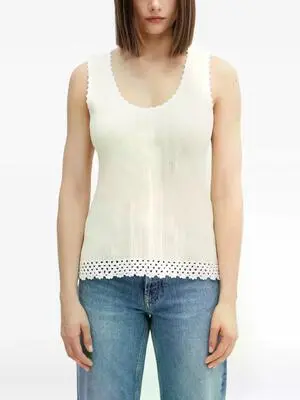 WALES BONNER Crochet-trim Ribbed Top - Neutrals