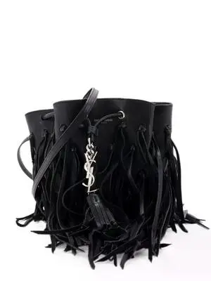 Saint Laurent Fringe Monogram Bourse Leather Mini Bucket Bag - Black