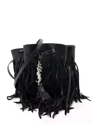 SAINT LAURENT Saint Laurent Fringe Monogram Bourse Leather Mini Bucket Bag