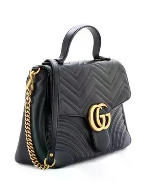 Gucci Gg Marmont Top Handle Flap Bag Matelasse Leather Medium Satchel