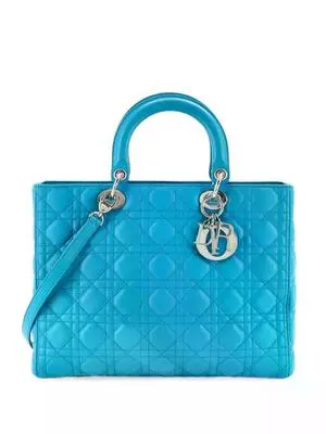 Dior Lady Bag Cannage Quilt Lambskin Large Tote Bag - Blue
