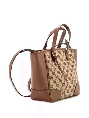 Gucci Bree Convertible Tote Gg Canvas With Leather Cross Body Bag - Brown