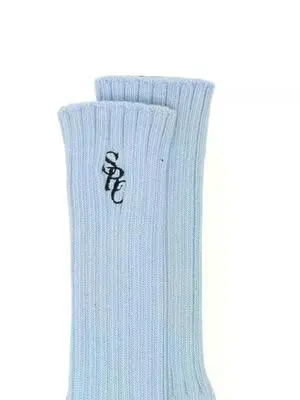 SPORTY & RICH Logo-embroidered Ribbed-knit Socks - Blue