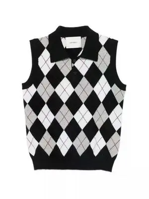 LISA YANG Anwen Argyle-knit Polo Top - Black