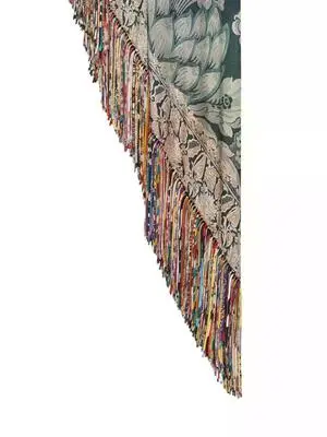 PIERRE-LOUIS MASCIA Aloeuw Floral-print Fringed Scarf Green