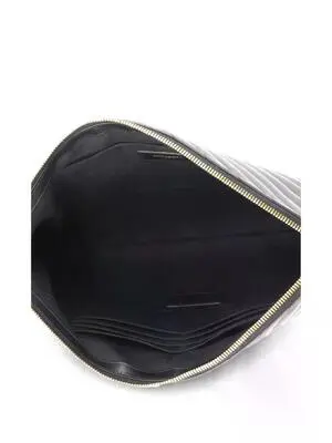 Saint Laurent Classic Monogram Wristlet Pouch Matelasse Chevron Leather Large Clutch Bag - Black