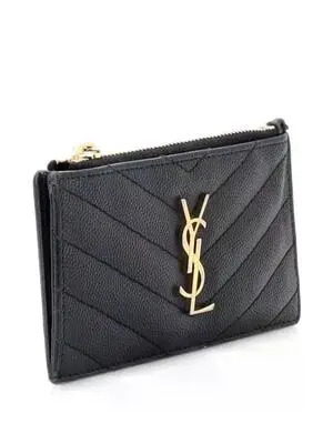 Saint Laurent Monogram Fragments Zip Matelasse Chevron Leather Card Holder
