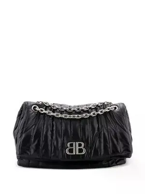 Balenciaga Monaco Chain Flap Quilted Leather Medium Shoulder Bag - Black