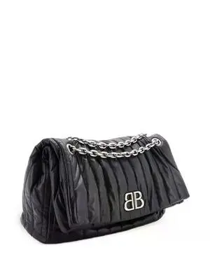 Balenciaga Monaco Chain Flap Quilted Leather Medium Shoulder Bag - Black