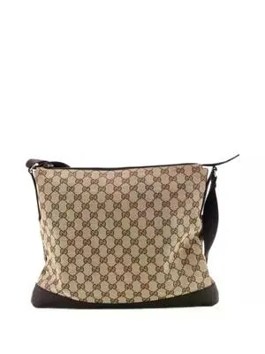 Gucci Zip Messenger Bag Gg Canvas With Perforated Leather Large Crossbody Bag
