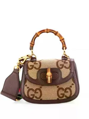 Gucci Bamboo 1947 Top Handle Bag Jumbo Gg Canvas Mini Crossbody Bag - Brown