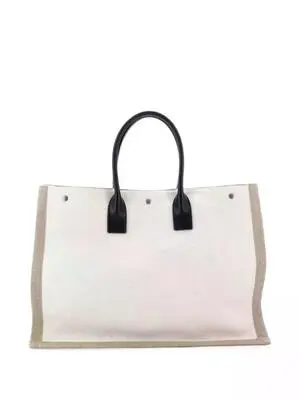 Saint Laurent Rive Gauche Shopper Canvas Large Tote Bag - Neutrals