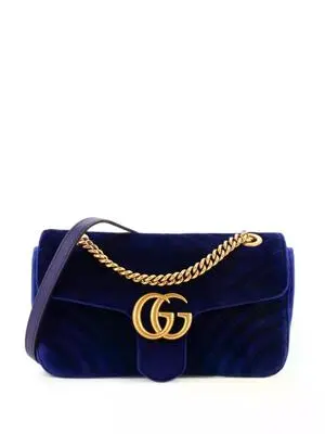 Gucci Gg Marmont Flap Bag Matelasse Velvet Small Shoulder Bag - Blue