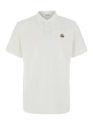 Moncler White Polo Shirt With Logo Patch On The Front In Cotton For - Multicolor