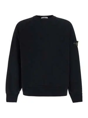 Stone Island Cotton Crewneck Sweatshirt With Logo Patch - Black