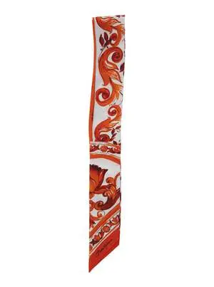 DOLCE & GABBANA Dolce & Gabbana Women Orange Foulard With All-Over Majolica Print In Silk For Women