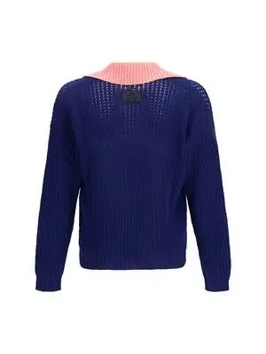 Fendi Ribbed V-neck Sweater With Ff Motif
