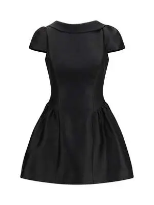 SELF-PORTRAIT Short Taffeta Dress With Collar - Black
