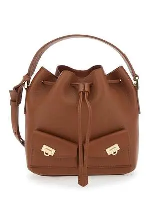FERRAGAMO Grained Leather Bucket Bag - Brown