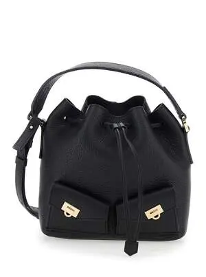 SALVATORE FERRAGAMO Ferragamo Women Black Crossbody Bag With Adjustable And Removable Strap And A Flat Top Handle In Grained Leather For Women