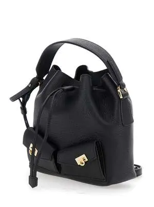 FERRAGAMO Grained Leather Bucket Bag - Black
