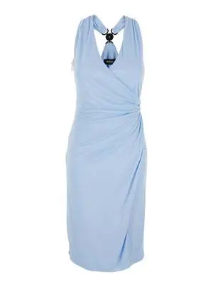 Versace Viscose V-neck Midi Dress With Medusa Plaque - Multicolor