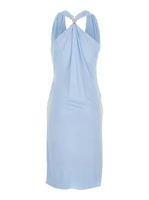 Versace Viscose V-neck Midi Dress With Medusa Plaque - Multicolor