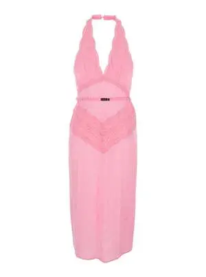 Gucci Silk Satin Dress With Deep V-neck And Removable Ruffle Belt - Multicolor