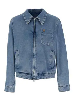 AMI Paris Denim Zip-up Jacket With Adc Embroidery