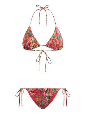 Etro Paisley Foliage Motif Embellished Two Piece Bikini - Red