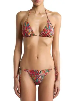 Etro Paisley Foliage Motif Embellished Two Piece Bikini - Red