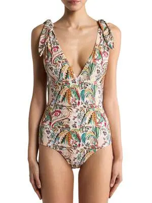 Etro Paisley Foliage Pattern One-piece Swimsuit - White