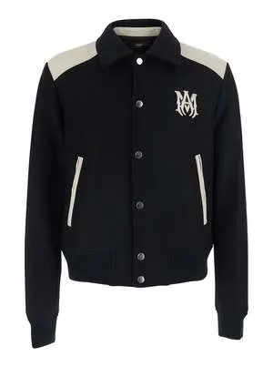 Amiri Black Jacket With Classic Collar And Logo Patch On The Front In Wool Blend For